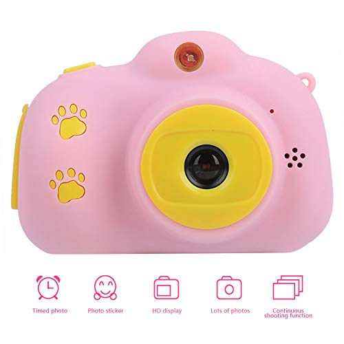 FECAMOS 2.0in Kids Video Players, Digital Camera with Cartoon Shape, Kids Selfie Camera for 32GB Card, HD Camera with Anti-Lost Rope for Christmas Birthday(Pink)