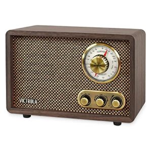 victrola retro wood bluetooth fm/am radio with rotary dial, espresso