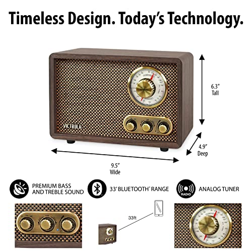 Victrola Retro Wood Bluetooth FM/AM Radio with Rotary Dial, Espresso