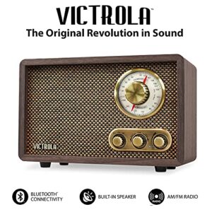 Victrola Retro Wood Bluetooth FM/AM Radio with Rotary Dial, Espresso