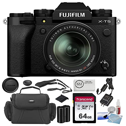 FUJIFILM X-T5 Mirrorless Camera with 18-55mm Lens | Black Bundle with 64GB Memory Card + DC-49 Camera Case + 5-Piece Camera Cleaning Kit + Cleaning Cloth (5 Items)