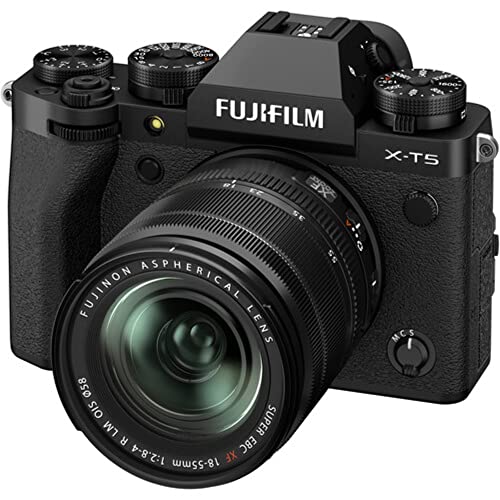 FUJIFILM X-T5 Mirrorless Camera with 18-55mm Lens | Black Bundle with 64GB Memory Card + DC-49 Camera Case + 5-Piece Camera Cleaning Kit + Cleaning Cloth (5 Items)