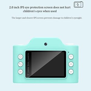 QSYY Children's Camera Toy 32 Million Pixels 1080P High-Definition Video Dual Lens, 2 Inch IPS Eye Protection Screen, 3-10 Year Old Girl Boy Digital Camera Gift, with 32GB SD Card,Green