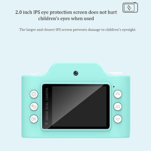 QSYY Children's Camera Toy 32 Million Pixels 1080P High-Definition Video Dual Lens, 2 Inch IPS Eye Protection Screen, 3-10 Year Old Girl Boy Digital Camera Gift, with 32GB SD Card,Green