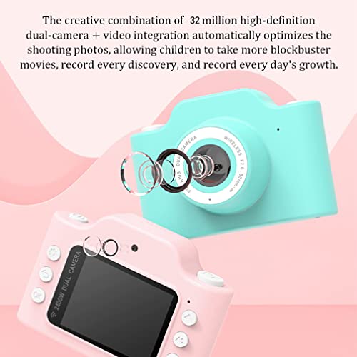 QSYY Children's Camera Toy 32 Million Pixels 1080P High-Definition Video Dual Lens, 2 Inch IPS Eye Protection Screen, 3-10 Year Old Girl Boy Digital Camera Gift, with 32GB SD Card,Green