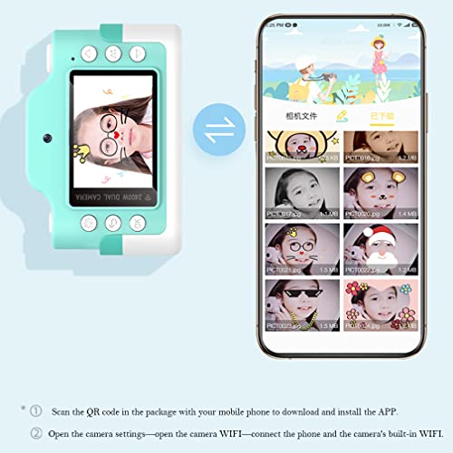 QSYY Children's Camera Toy 32 Million Pixels 1080P High-Definition Video Dual Lens, 2 Inch IPS Eye Protection Screen, 3-10 Year Old Girl Boy Digital Camera Gift, with 32GB SD Card,Green