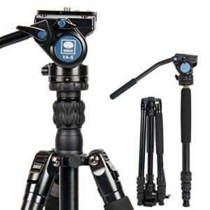 sirui 2-in-1 traveler series aluminum video tripod with va-5 fluid head for cameras monopod conversion 26.5lbs load capacity 62.6inch 360 degree panning base 1/4″ and 3/8″ screws (traveler va)