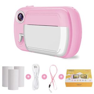 qsyy instant printing camera toys, 30mp digital video camera, 1080p 3.5-inch eye protection large screen, children’s selfie mini camera with 32gb memory card, 3 rolls of paper,pink