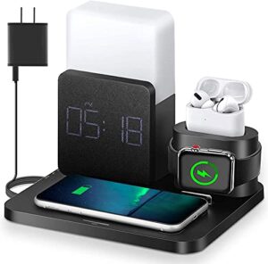 wireless charger,3 in 1 fast charging station with digital alarm clock and night light,compatible for iphone 13/13 pro/12/12pro max/11 series/xs mas/xr/xs/8/8 plus/iwatch/airpods/samsung galaxy