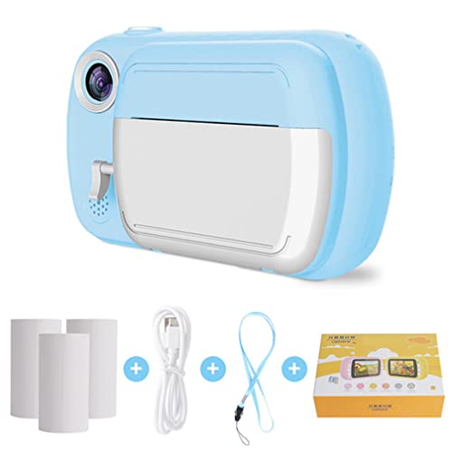 QSYY Instant Printing Camera Toys, 30MP Digital Video Camera, 1080P 3.5-Inch Eye Protection Large Screen, Children's Selfie Mini Camera with 32GB Memory Card, 3 Rolls of Paper,Blue