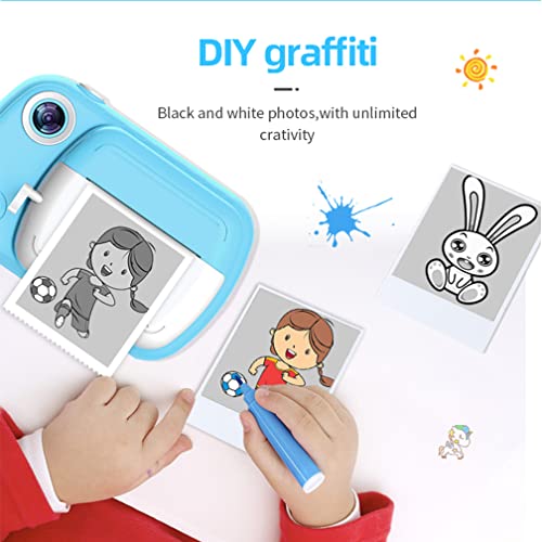 QSYY Instant Printing Camera Toys, 30MP Digital Video Camera, 1080P 3.5-Inch Eye Protection Large Screen, Children's Selfie Mini Camera with 32GB Memory Card, 3 Rolls of Paper,Blue