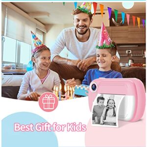 QSYY Instant Printing Camera Toys, 30MP Digital Video Camera, 1080P 3.5-Inch Eye Protection Large Screen, Children's Selfie Mini Camera with 32GB Memory Card, 3 Rolls of Paper,Blue