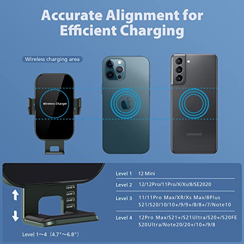 15W Metal Frame Wireless Car Charger Ennuts Auto-Clamping Qi Fast Charge Wireless Car Charger Mount Dashboard Air Vent Phone Holder Compatible for iPhone 13 Pro Max/12/12 Pro/11/XS/8, Samsung S21/20