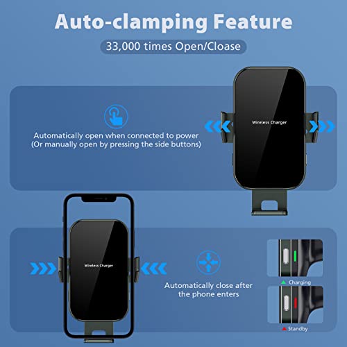 15W Metal Frame Wireless Car Charger Ennuts Auto-Clamping Qi Fast Charge Wireless Car Charger Mount Dashboard Air Vent Phone Holder Compatible for iPhone 13 Pro Max/12/12 Pro/11/XS/8, Samsung S21/20