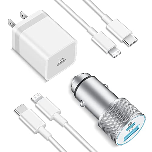 [Apple MFi Certified] iPhone 13 12 Fast Charger, TIKALONG 38W USB C Car Charger + 2 X 3FT Lightning Cable + 20W PD USB C Wall Charger Block Fast Charging for iPhone 13/12 Pro Max/11/XS/X/XR/8, iPad