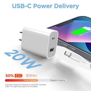 USB-C Wall Charger [2 Pack],20W iPhone Fast Charger Block with PD 3.0 Compact USB C Charger Power Adapter Compatible with iPhone 14/14 Pro/14 Pro Max/14 Plus/13/12/11, XS/XR/X, Watch Series 8/7 Cube