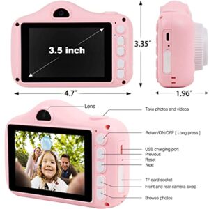 QSYY Children's Camera 40MP Digital 3.5 Inch Large Screen 1080P Video with 32GB SD Card 3-10 Year Old Camera Gift (Pink)