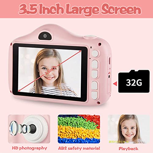 QSYY Children's Camera 40MP Digital 3.5 Inch Large Screen 1080P Video with 32GB SD Card 3-10 Year Old Camera Gift (Pink)