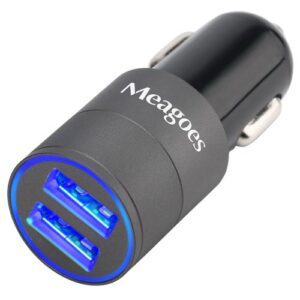 meagoes fast usb car charger adapter, with dual smart ports, compatible for apple iphone 8/x/plus/7/6s/6, ipad pro/mini, samsung galaxy s9 plus/s9/s8/s7, note 9/8, google pixel, moto z, lg g7/v40, htc