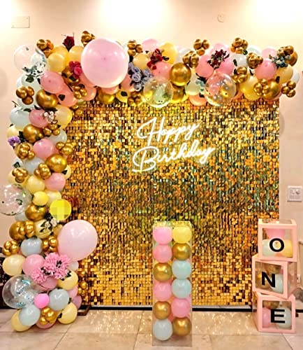 Shimmer Wall Backdrop Sequin Panels Gold Backdrop Decoration Panels Shimmer Panels(Pack of 24) Photo Backdrops for Birthday Anniversary Engagement Parties Decoration