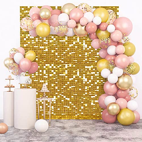 Shimmer Wall Backdrop Sequin Panels Gold Backdrop Decoration Panels Shimmer Panels(Pack of 24) Photo Backdrops for Birthday Anniversary Engagement Parties Decoration