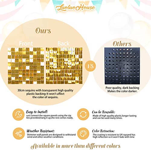 Shimmer Wall Backdrop Sequin Panels Gold Backdrop Decoration Panels Shimmer Panels(Pack of 24) Photo Backdrops for Birthday Anniversary Engagement Parties Decoration