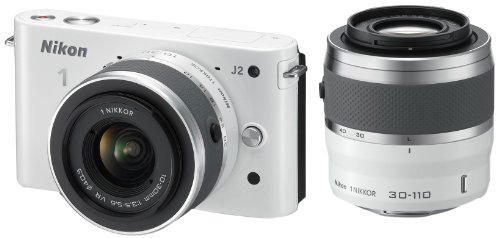 Nikon J2 10.1 MP HD Digital Camera with 10-30mm and 30-110mm VR Lenses (White)