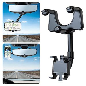 vagurfo rear view mirror phone holder mount,multifunctional 360° rear view mirror phone holder with swivel and adjustable clips,universal smartphone cradle, black