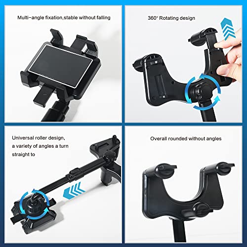 VAGURFO Rear View Mirror Phone Holder Mount,Multifunctional 360° Rear View Mirror Phone Holder with Swivel and Adjustable Clips,Universal Smartphone Cradle, Black