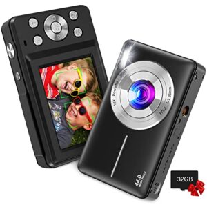 digital camera,kids camera with 32gb card,nsoela fhd 1080p 44mp compact vlogging camera,point and shoot camera 16x digital zoom, portable mini kids camera for teens students (black)