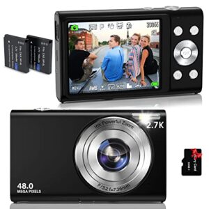 digital camera auto focus 2.7k vlogging camera hd 48mp 16x digital zoom camera with 32g memory card 2 batteries youtube portable mini compact camera for kids teens adult beginner