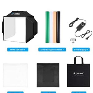 PULUZ 40cm/16 inch Portable Photo Studio Shooting Tent Folding Softbox Lighting Kit Adjustable 24W 5500K 480pcs LED Bulbs Soft Box for Product Photography with 4 Colors PVC Backdrops