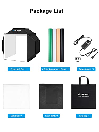 PULUZ 40cm/16 inch Portable Photo Studio Shooting Tent Folding Softbox Lighting Kit Adjustable 24W 5500K 480pcs LED Bulbs Soft Box for Product Photography with 4 Colors PVC Backdrops