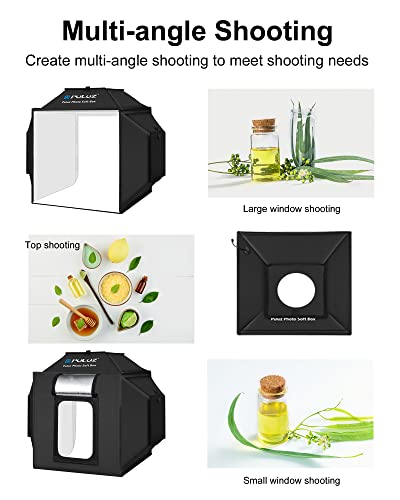 PULUZ 40cm/16 inch Portable Photo Studio Shooting Tent Folding Softbox Lighting Kit Adjustable 24W 5500K 480pcs LED Bulbs Soft Box for Product Photography with 4 Colors PVC Backdrops