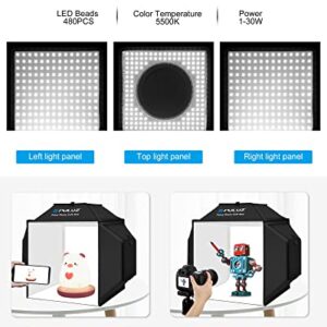 PULUZ 40cm/16 inch Portable Photo Studio Shooting Tent Folding Softbox Lighting Kit Adjustable 24W 5500K 480pcs LED Bulbs Soft Box for Product Photography with 4 Colors PVC Backdrops