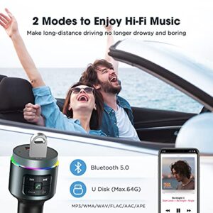 Upgraded Bluetooth FM Transmitter for Car, Auto-Tune Bluetooth Car Adapter, 2 Microphones & QC3.0 Bluetooth Radio for Car/ Music Player/ Car Kit with Big Knob Button, 9 Colors LED Backlit