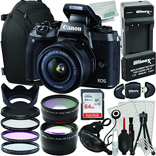 Ultimaxx Advanced Bundle + Canon EOS M5 Mirrorless Digital Camera with 15-45mm Lens + Canon Sling Backpack 100S, SanDisk 64GB Ultra Memory Card, 1x Replacement Battery & Much More (29pc Bundle)