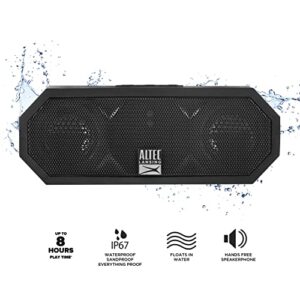 Altec Lansing Jacket H2O 2 - Waterproof Bluetooth Speaker with 3.5mm Aux Port, IP67 Certified & Floats in Water, Compact & Portable Speaker for Travel & Outdoor Use, 8 Hour Playtime, Black