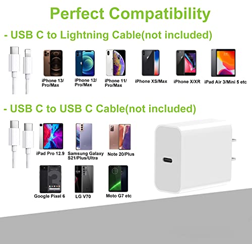 iPhone 14 Charger,USB C Charger,20W PD Fast Charger Adapter, Ultra-Compact USB C Wall Charger for iPhone 14/13/12/11/11 Pro/11 Pro Max/X/XS/XR/8/8 Plus, iPhone SE, iPad Pro and More