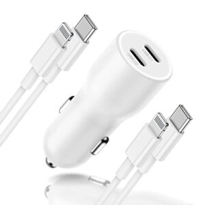 iphone 11 12 13 14 car charger, 45w dual port usb c power delivery fast car charging adapter plug with 2pack 6ft type c to lightning cable cord for iphone 14 pro max/13 pro/12 pro/12 mini/11/ipad.