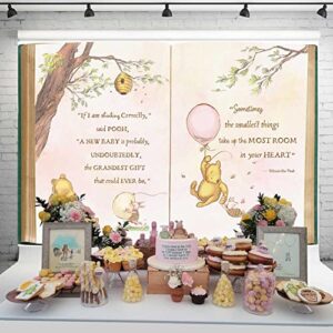 Vintage Pooh Bear Baby Shower Backdrop for Girl Retro Giant Book Spring Tree Classic Background Newborn Quote Pink Yellow Tinge Banner 7x5 ft 137