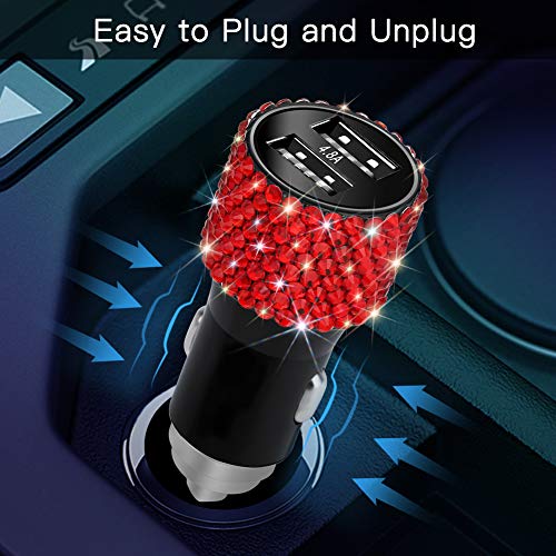 OTOSTAR Dual USB Car Charger, 4.8A Output, Bling Crystal Diamond Car Decorations Accessories Fast Charging Adapter for iPhones Android iOS, Samsung Galaxy, LG, Nexus, HTC (Red)