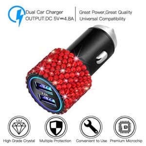 OTOSTAR Dual USB Car Charger, 4.8A Output, Bling Crystal Diamond Car Decorations Accessories Fast Charging Adapter for iPhones Android iOS, Samsung Galaxy, LG, Nexus, HTC (Red)