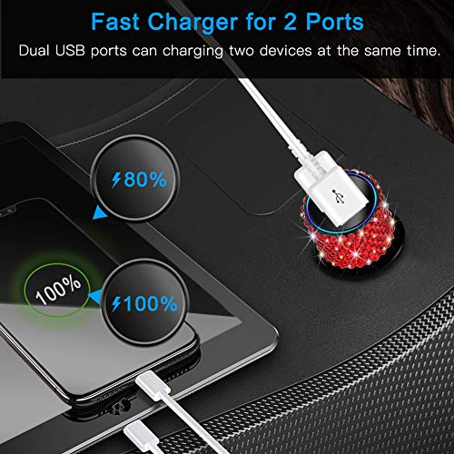 OTOSTAR Dual USB Car Charger, 4.8A Output, Bling Crystal Diamond Car Decorations Accessories Fast Charging Adapter for iPhones Android iOS, Samsung Galaxy, LG, Nexus, HTC (Red)