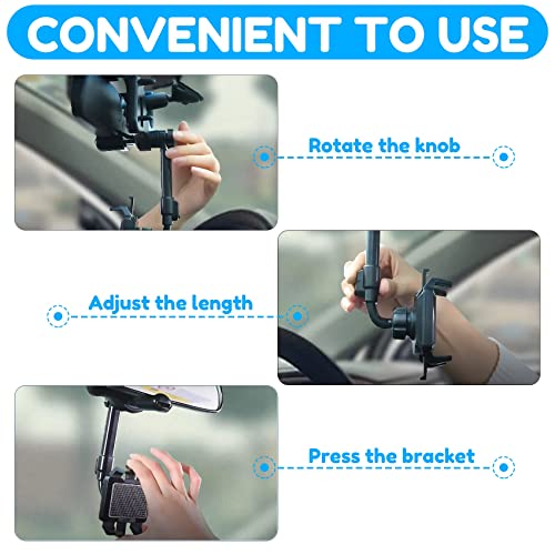 Vfoiop Rear View Mirror Phone Holder 360 Rotatable and Retractable Multifunctional Car Phone Mount Automobile Cradles for Car, Smartphones