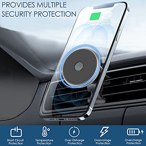 Lopnord Magnetic Car Mount Charger Compatible with MagSafe iPhone 14 13 12 Pro Max Mini, Car Wireless Charger Windshield Mount with Air Vent Clip, Dashboard Car Holder for Mag-Safe Case Accessories