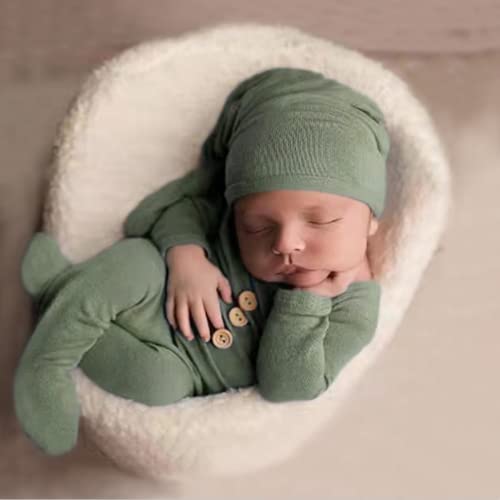 Newborn Photography Boy Outfit Baby Boy Girls Photo Shoot Costume Crochet Clothes Hat Pants Baby Prop Photoshoot(light green)