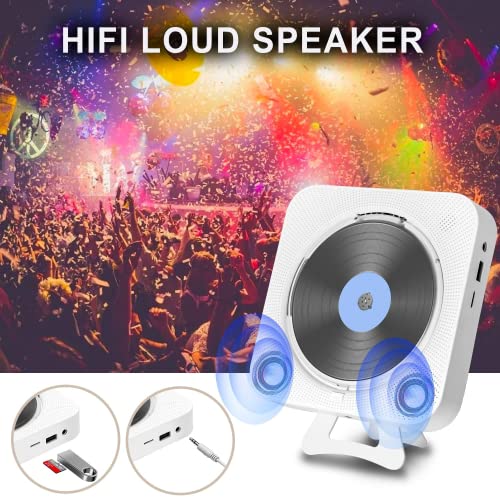 CD Player Portable with Bluetooth - Wall Mountable & Desktop Stand CD Players Music Player Home Audio Boombox with Remote Control FM Radio Built-in HiFi Speakers LCD Display MP3 Headphone AUX Jack