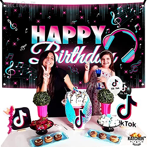 KatchOn, TIK Tok Backdrop Banner - Big, 72x44 Inch TIK Tok Party Decorations | TIK Tok Birthday Banner for TIK Tok Birthday Party Decorations | Teen Social Media TIK Tok Backdrop for Girls Birthday