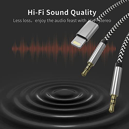 Aux Cord for iPhone, [Apple MFi Certified] Lightning to 3.5mm AUX Auxiliary Cable for Car Stereo, Headphone, Home Speaker Compatible with iPhone 14 13 12 11 XS XR X 8 7 6 Silver 3.3FT